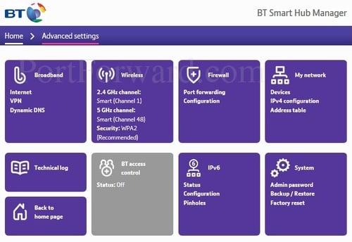 Forwarding Ports in a BT Smart Hub Router